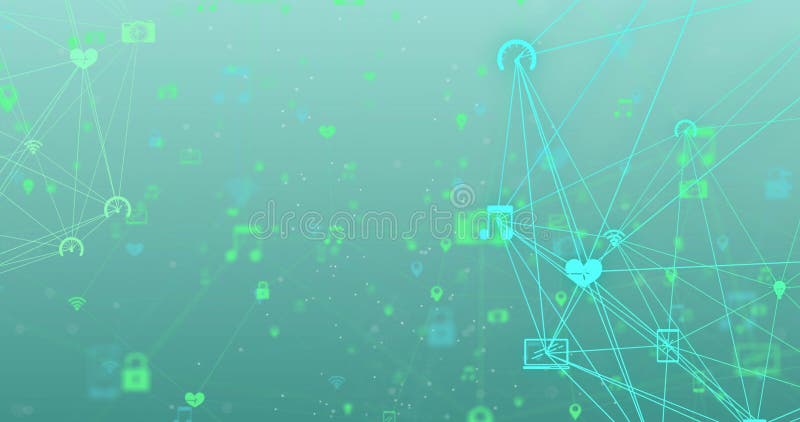Image of Globes of Connections with Icons on Green Background Stock ...