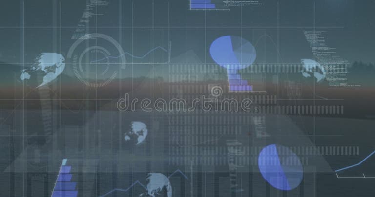 Image of Globes, Graphs and Charts Processing Data Over Countryside ...