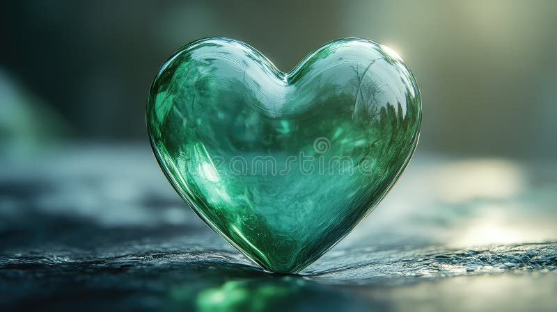 Image of a Glossy Deep Emerald-Green Heart Floating Against a Soft ...