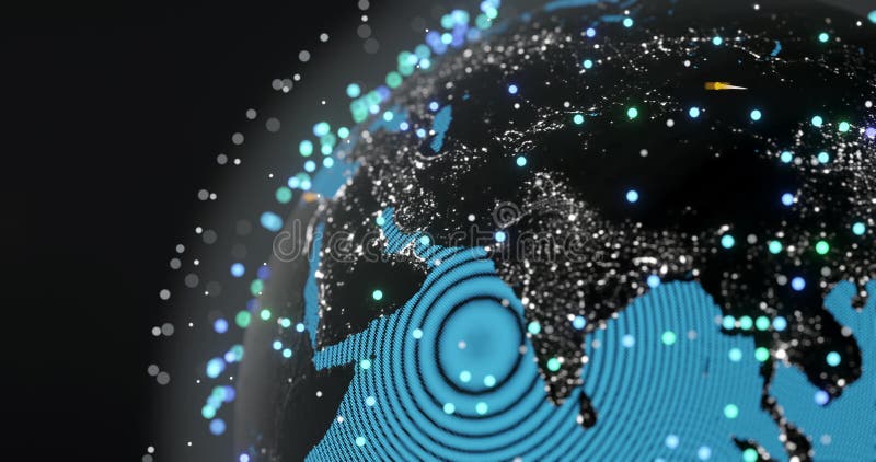 Image of Glowing Blue Mesh of Connections with Icons Over Globe on ...