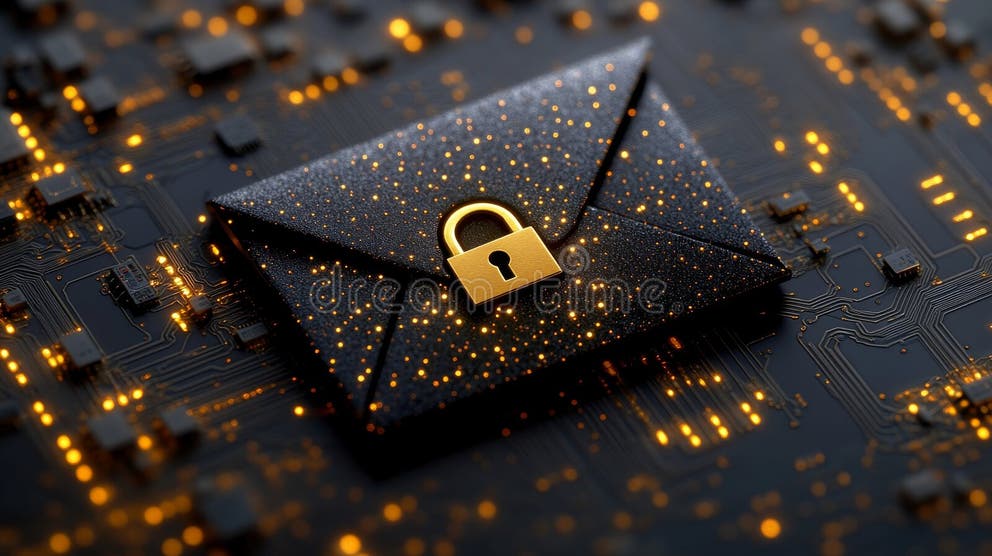 The Image of a Glowing Envelope Icon with a Lock and Light Trails on a ...