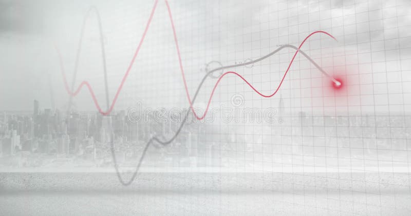 Image of Glowing Graph Processing Data Over Cityscape and Cloudy Grey ...