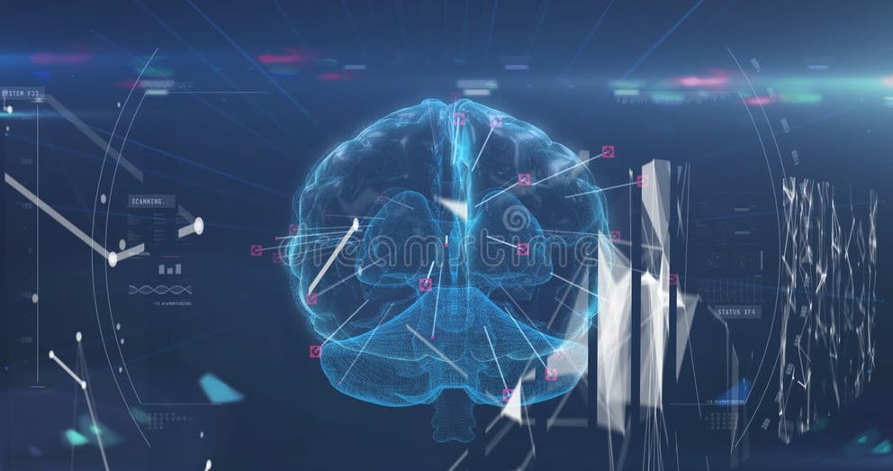 Image of Glowing Human Brain with Digital Interface Data Processing ...