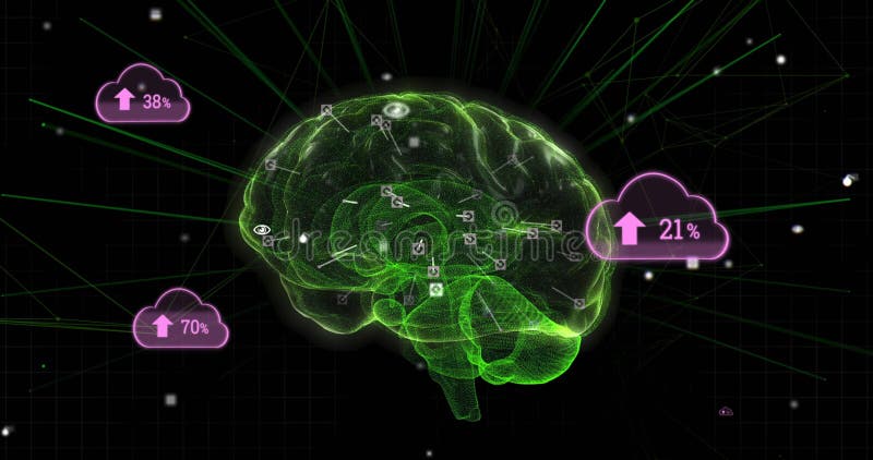 Image of Glowing Human Brain with Numbers Processing on Clouds Stock ...