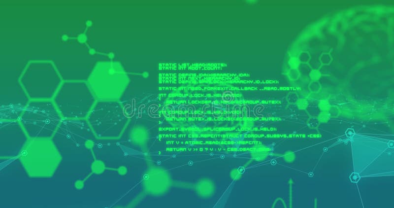 Image of Glowing Human Brains and Hexagons with Data Processing on ...
