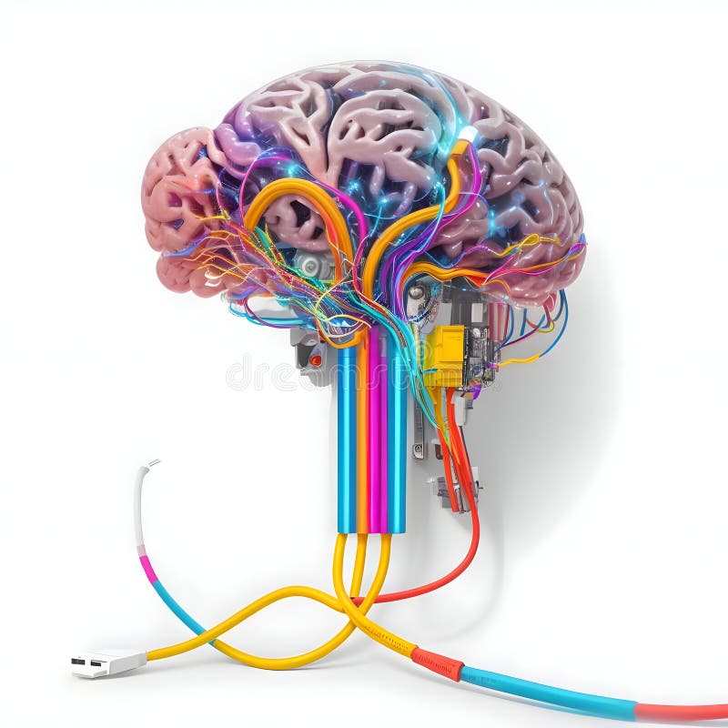 Image of a Glowing Human-liked Brain Made of Intricate Wires and Cables ...