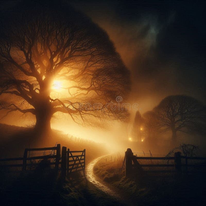 Image of Glowing Light Pierces through the Dense Mist in the Winding ...