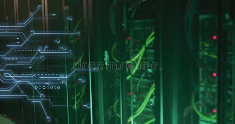 Image of Glowing Motherboard Over Dark Computer Server Room Stock Image ...