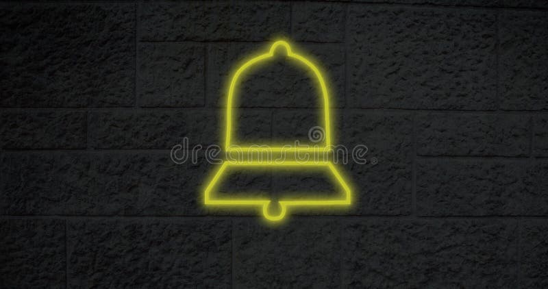 Image of Glowing Neon Bell Icon on Brick Wall Stock Illustration ...