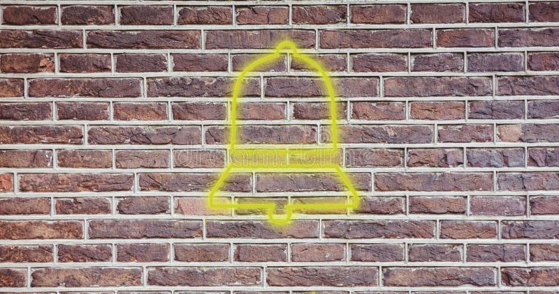 Image of Glowing Neon Bell Icon on Brick Wall Stock Illustration ...