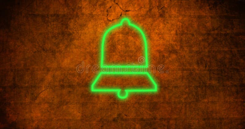Image of Glowing Neon Bell Icon on Brick Wall Stock Illustration ...
