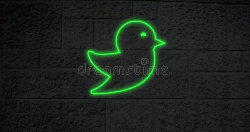 Image of Glowing Neon Bird Icon on Brick Wall Stock Illustration ...