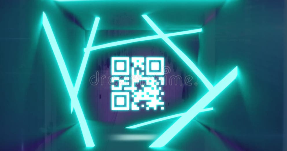 Image of Glowing Neon and Qr Code Flickering Over Computer Servers Stock Illustration ...