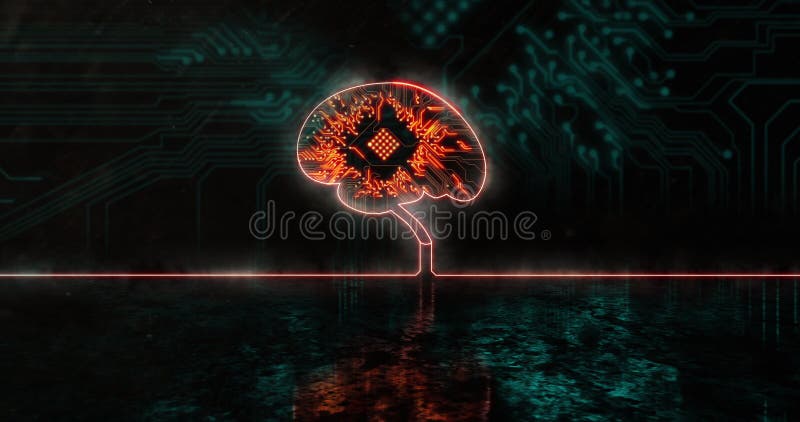 Image of Glowing Orange Human Brain Over Blue Processor Socket Stock ...