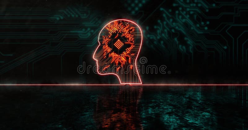Image of Glowing Orange Human Head K Over Blue Processor Socket Stock ...