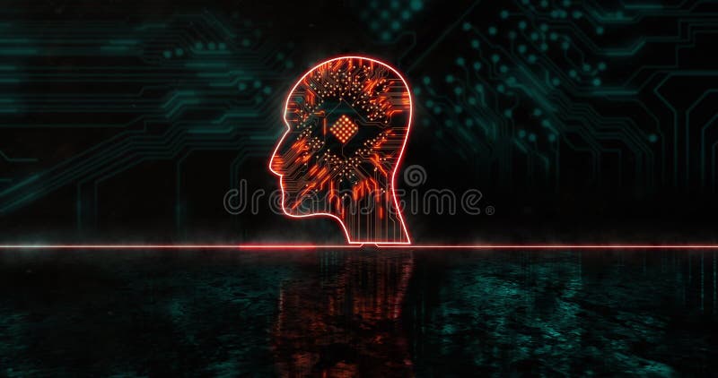 Image of Glowing Orange Human Head K Over Blue Processor Socket Stock ...