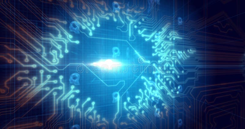 Image of Glowing Orange Human Head Over Blue Processor Socket Stock ...