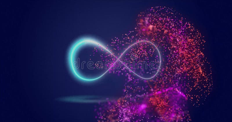 Image of Glowing Pink Mesh Moving Over Infinity Sign on Blue Background ...