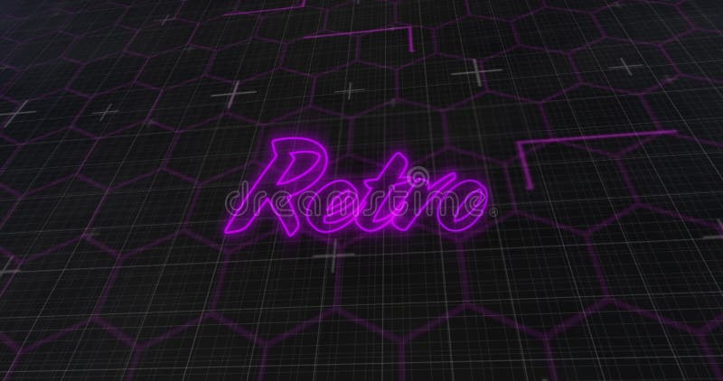 Image of Glowing Purple Retro Neon Flickering Text Over Hexagons and ...