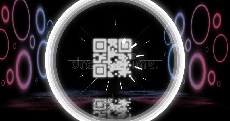 Image of Glowing Qr Code Over Neon Circles Stock Illustration ...
