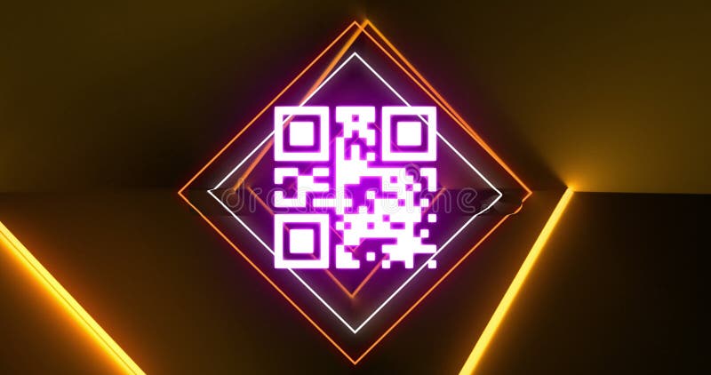 Image of Glowing Qr Code Over Neon Geometric Shapes Stock Illustration ...