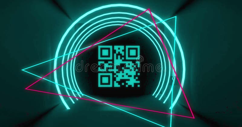 Image of Glowing Qr Code Over Neon Geometric Shapes Stock Illustration ...