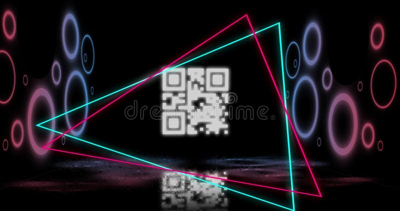 Image of Glowing Qr Code Over Neon Geometric Shapes Stock Illustration ...
