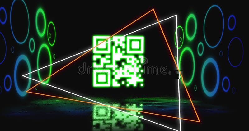 Image of Glowing Qr Code Over Neon Geometric Shapes Stock Illustration ...