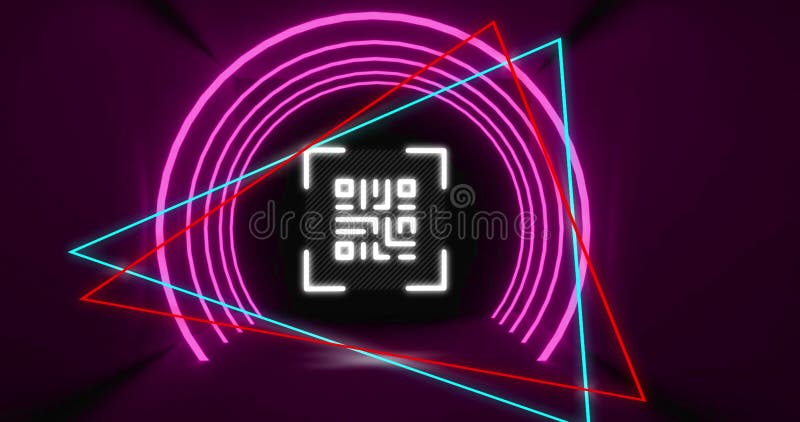 Image of Glowing Qr Code Over Neon Shapes on Purple Background Stock ...