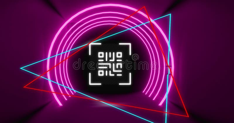 Image of Glowing Qr Code Over Neon Shapes on Purple Background Stock ...
