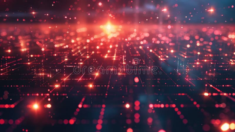 The Image is a Glowing Red Grid of Lights that Appear To Be Floating in ...