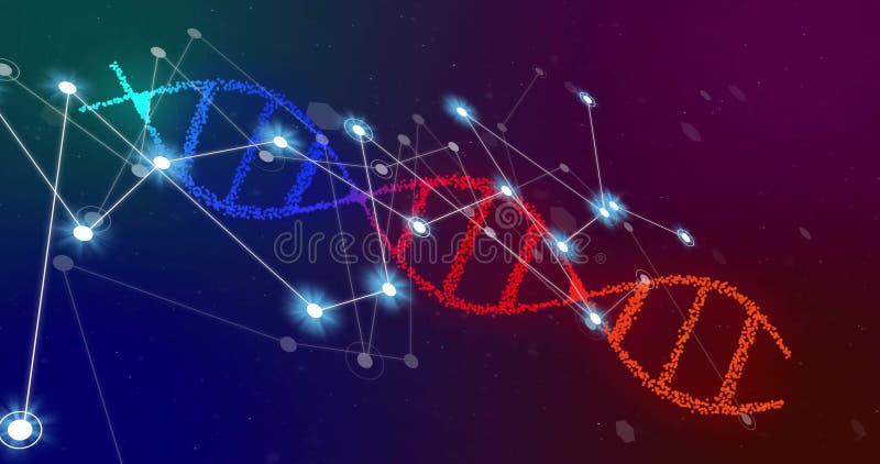 Image of Glowing White Network of Connections Over Dna Strand on Dark ...