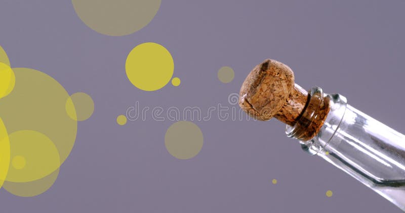 Image of Glowing Yellow Spots Falling Over Champagne Cork Exploding ...