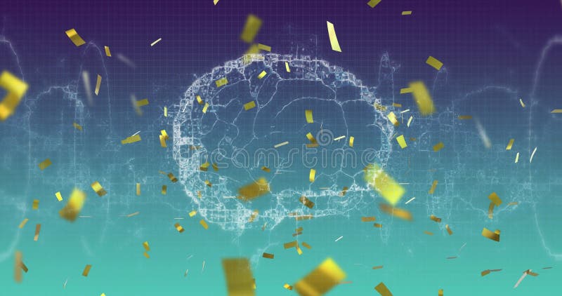 Image of Gold Confetti Falling Over Human Brain Spinning Stock ...