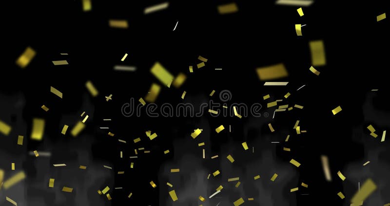 Image of Gold Confetti Floating Over Black Background Stock ...
