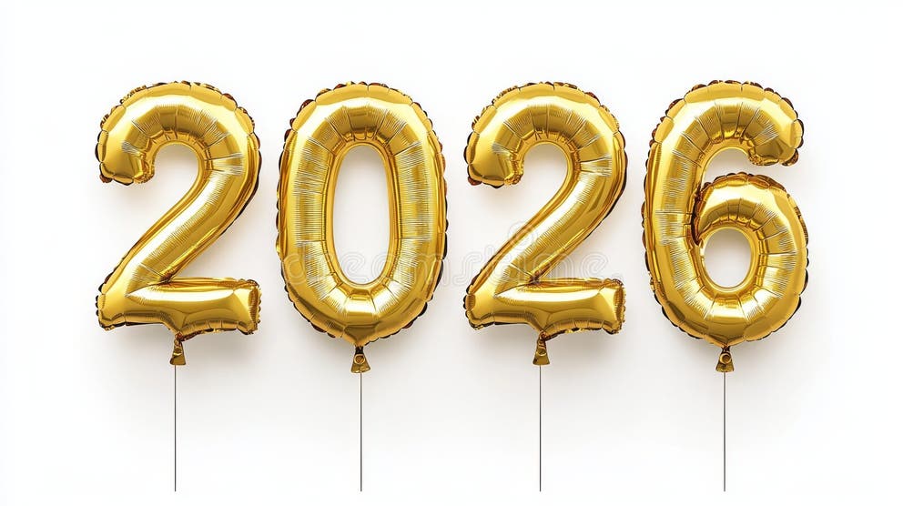 An Image of a Golden Balloon for the Year 2026, Isolated on White Stock ...