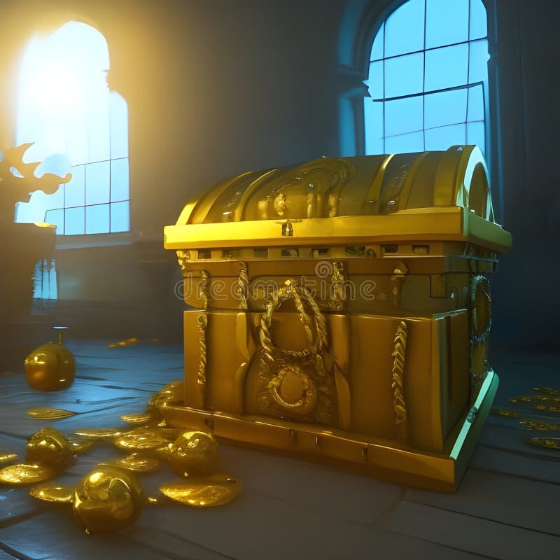 Golden chest with treasure stock illustration. Illustration of room ...