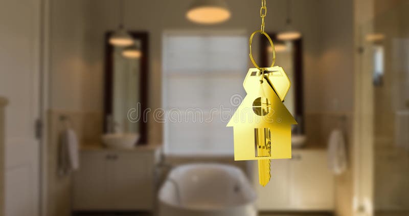 Image of Golden Key with House Shape Over Bathroom Stock Illustration ...