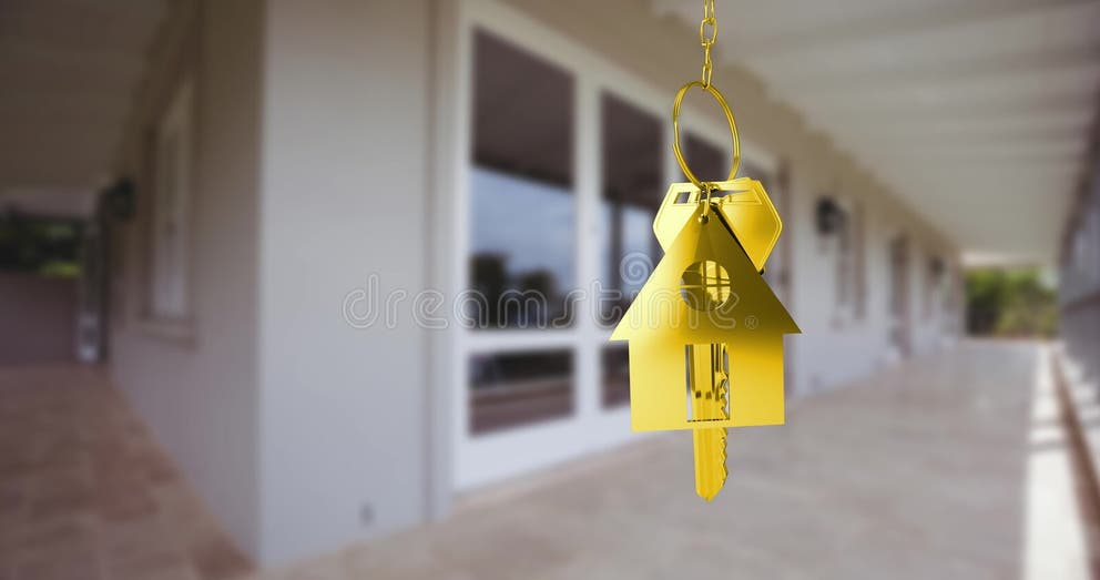 Image of Golden Key with House Shape Over House Stock Photo - Image of ...