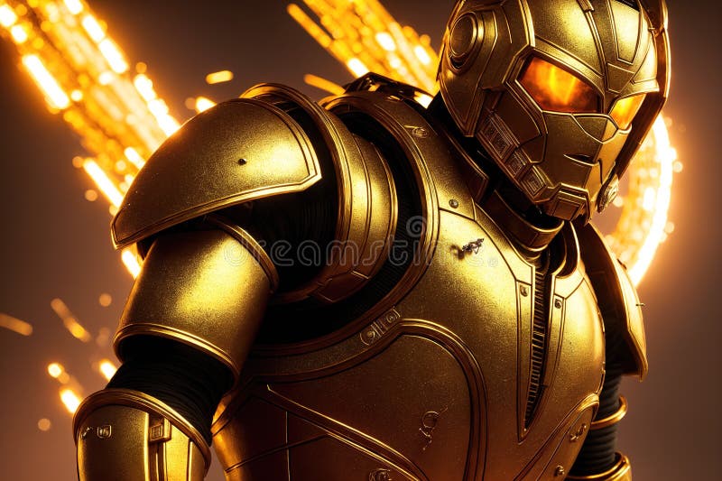 Golden Robot with Glowing Eyes and a Determined Expression Stock Photo ...