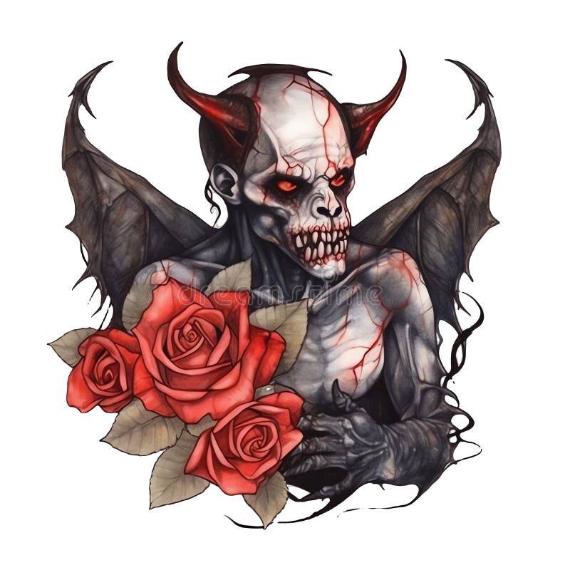 Gothic Demon Statue Watercolor Illustration Stock Illustration ...