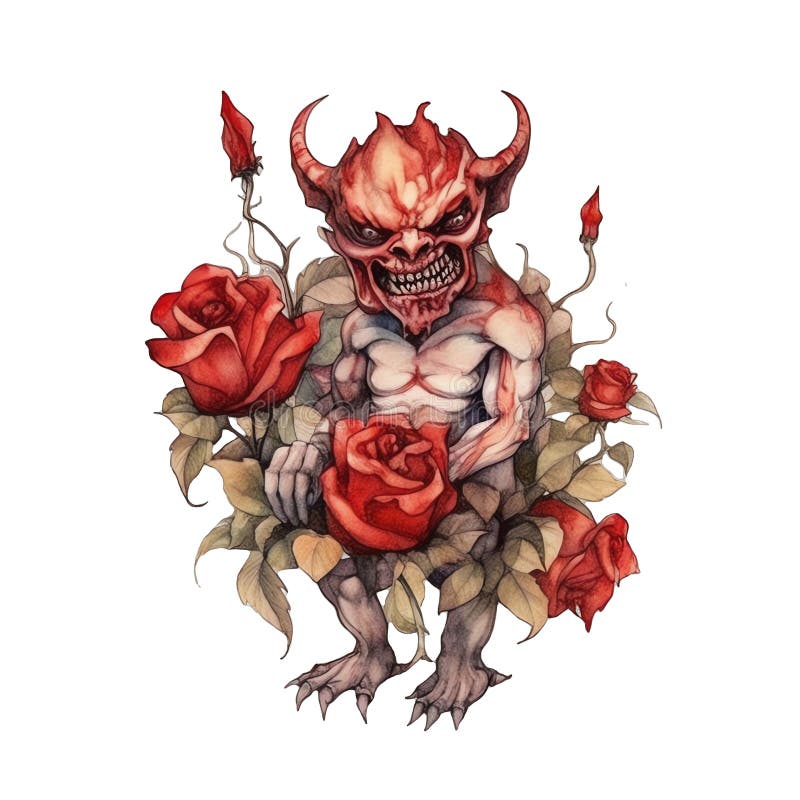 Gothic Devil Watercolor Illustration Stock Illustration - Illustration ...