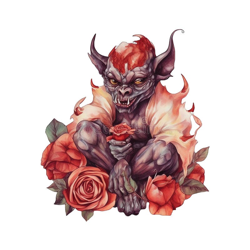 Gothic Devil Watercolor Illustration Stock Illustration - Illustration ...