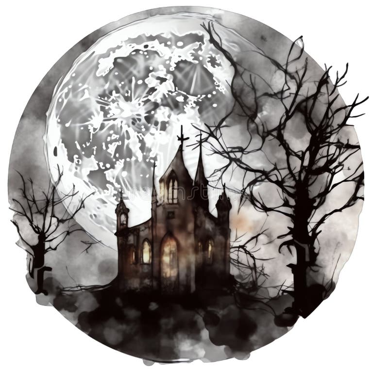 Gothic Moon Watercolor Illustration Stock Illustration - Illustration ...
