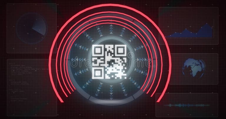 Image of Gr Code and Data Processing on Digital Screen Stock ...
