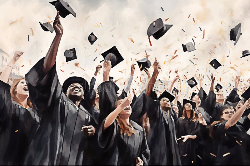 Image of Graduation Students Throwing Caps in the Air. Mixed Media ...