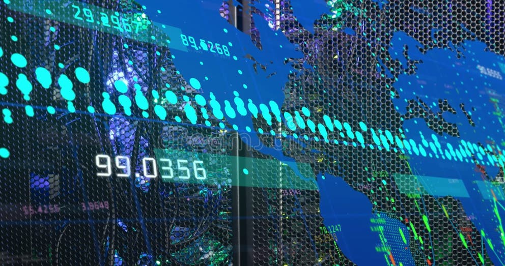 Image of Graph, Changing Numbers and Computer Language Over Server Rack ...