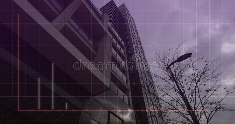 Image of Graph and Computer Language Over Low Angle View of Building ...