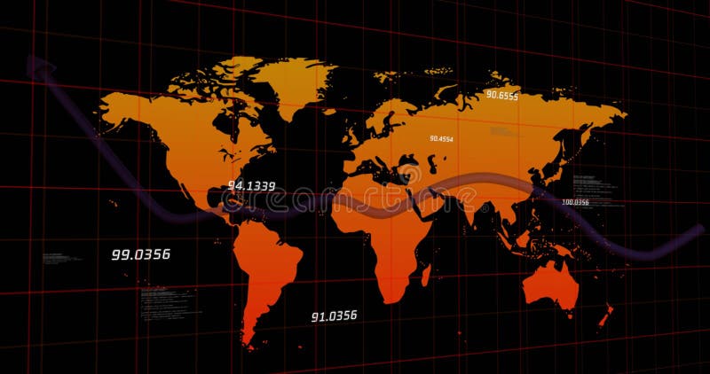 Image of Graph and Grid Pattern Over Map with Numbers Against Black ...