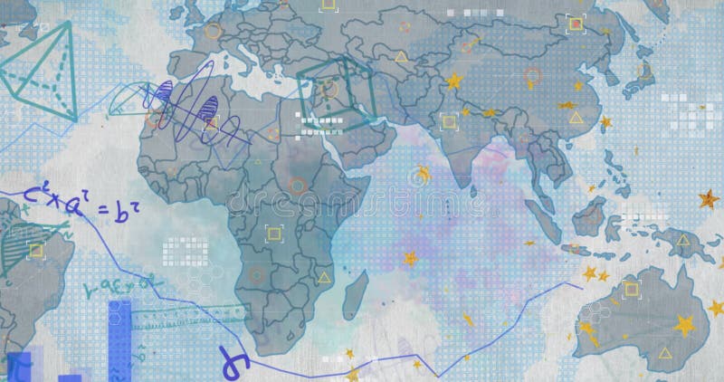 Image of Graph, Mathematical Equations and Diagrams Over Map Against ...